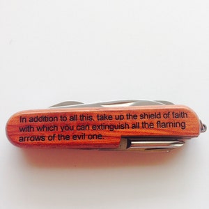 Laser Engraved Bible Verse Pocket Knife – Redwood Handle - Etsy