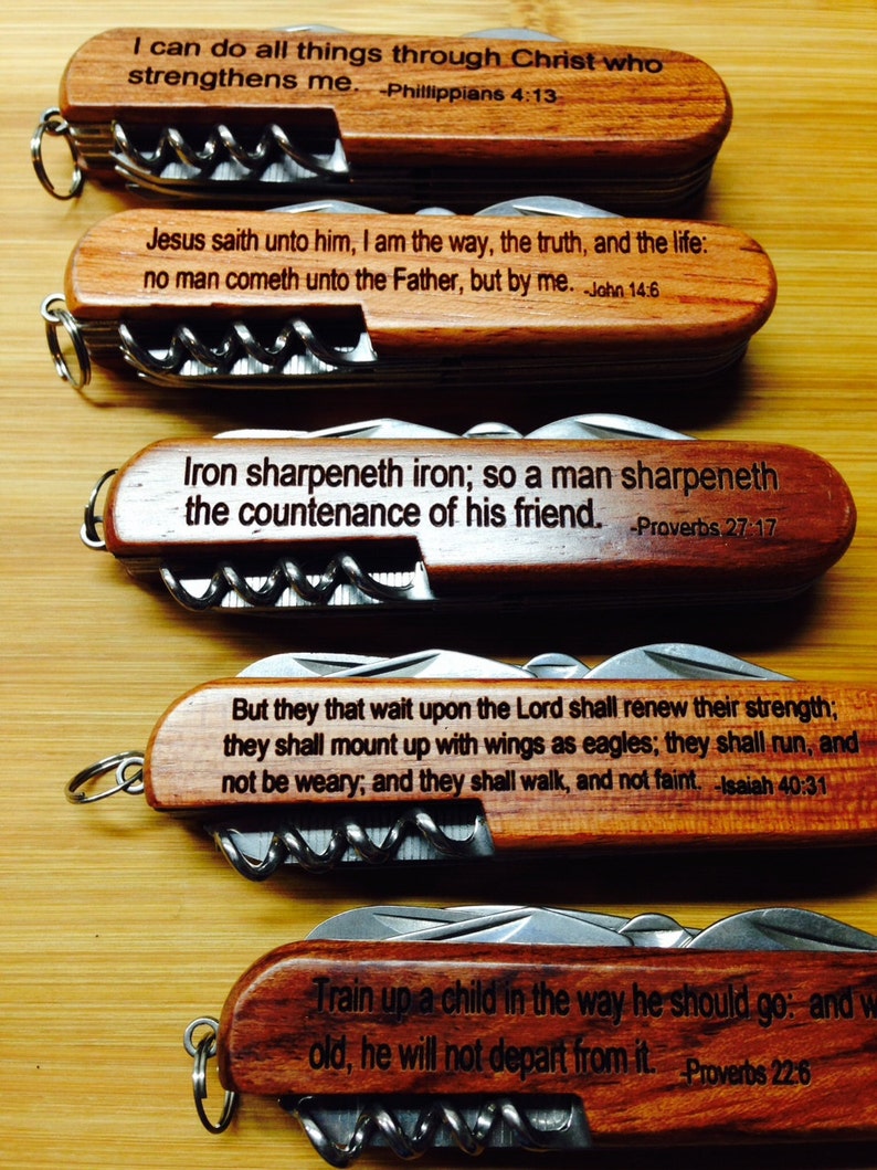 Laser Engraved Bible Verse Pocket Knife – Redwood Handle - Etsy