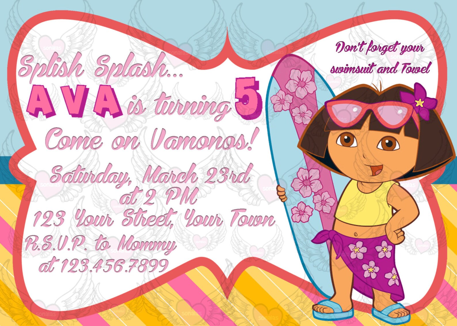 Hawaiian surf beach surfing Dora the Explorer Girl Party | Etsy