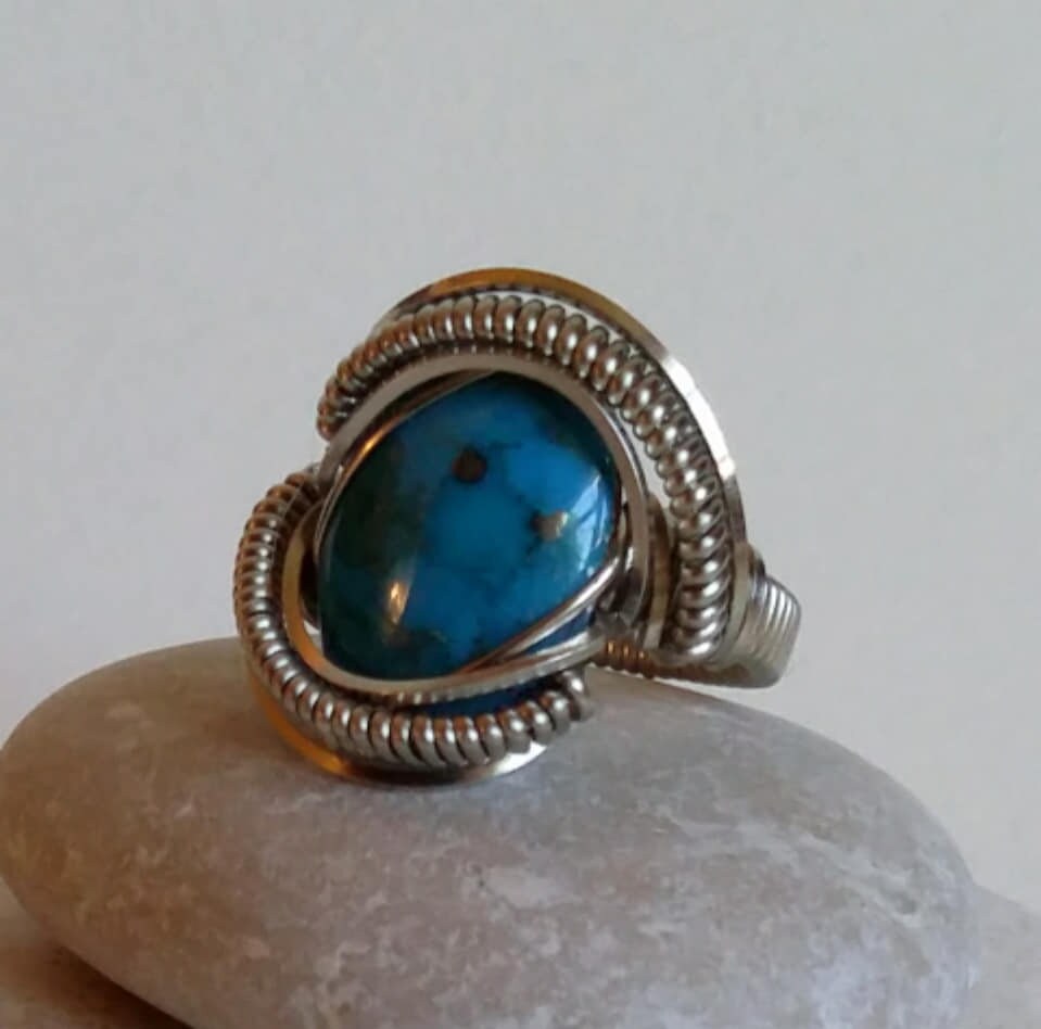 Sleeping Beauty Turquoise Wire Wrapped Ring in Silver Size 6 | Etsy