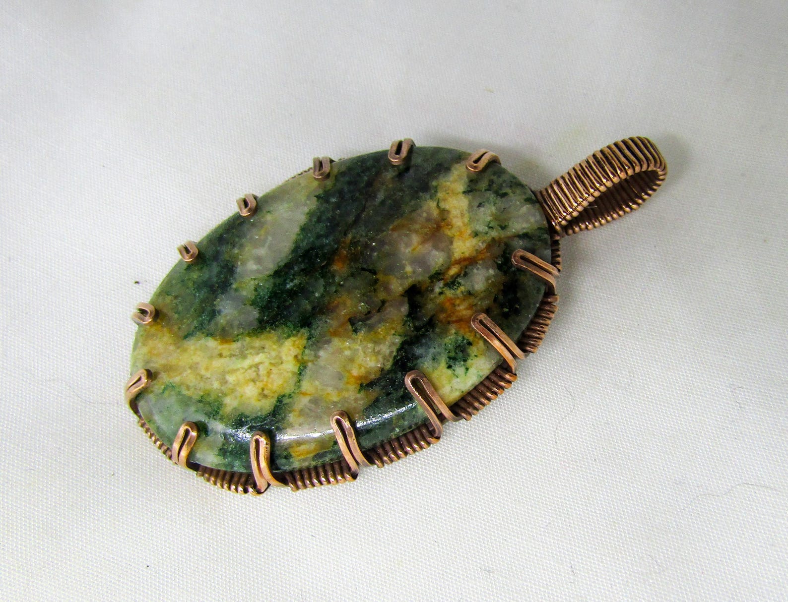 Aventurine in Copper Prong Pendant, Wrapped in Copper, Wire Wrapped ...