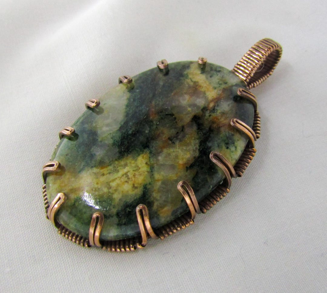 Aventurine in Copper Prong Pendant, Wrapped in Copper, Wire Wrapped ...