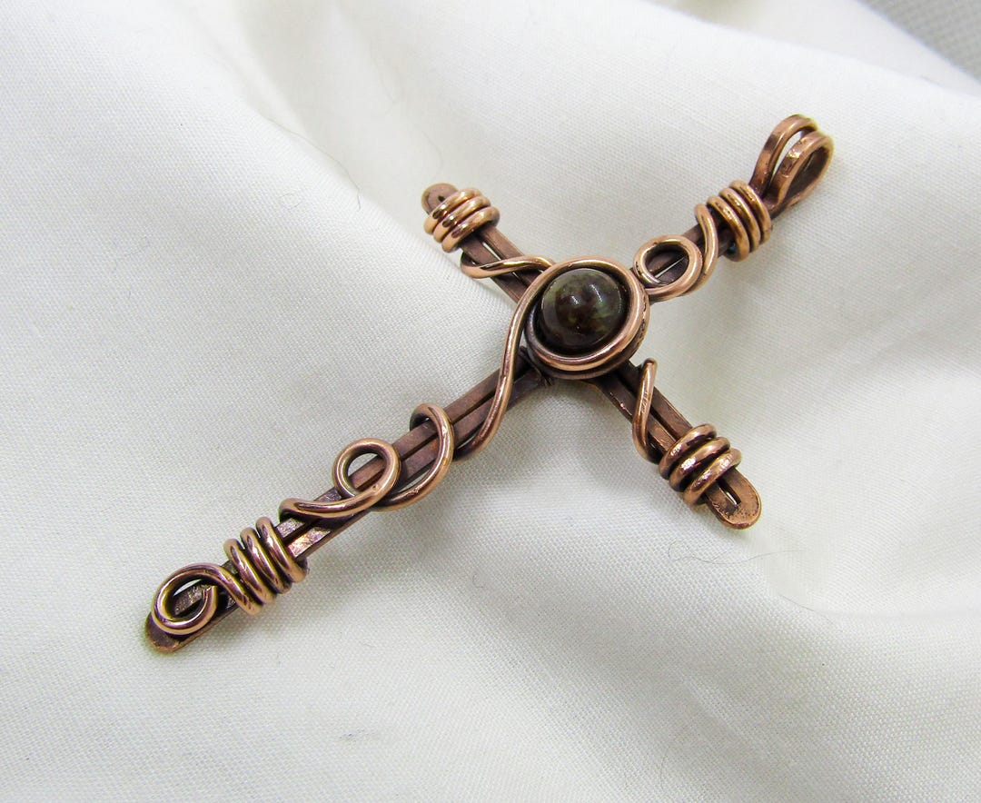 Large Scroll Work Copper Cross W/pietersite, Copper Cross, Wire Wrapped ...