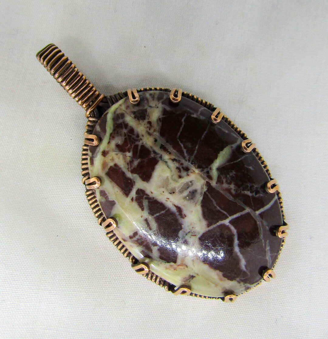 Coconut Jasper in Copper Prong Pendant, Wrapped in Copper, Wire Wrapped ...