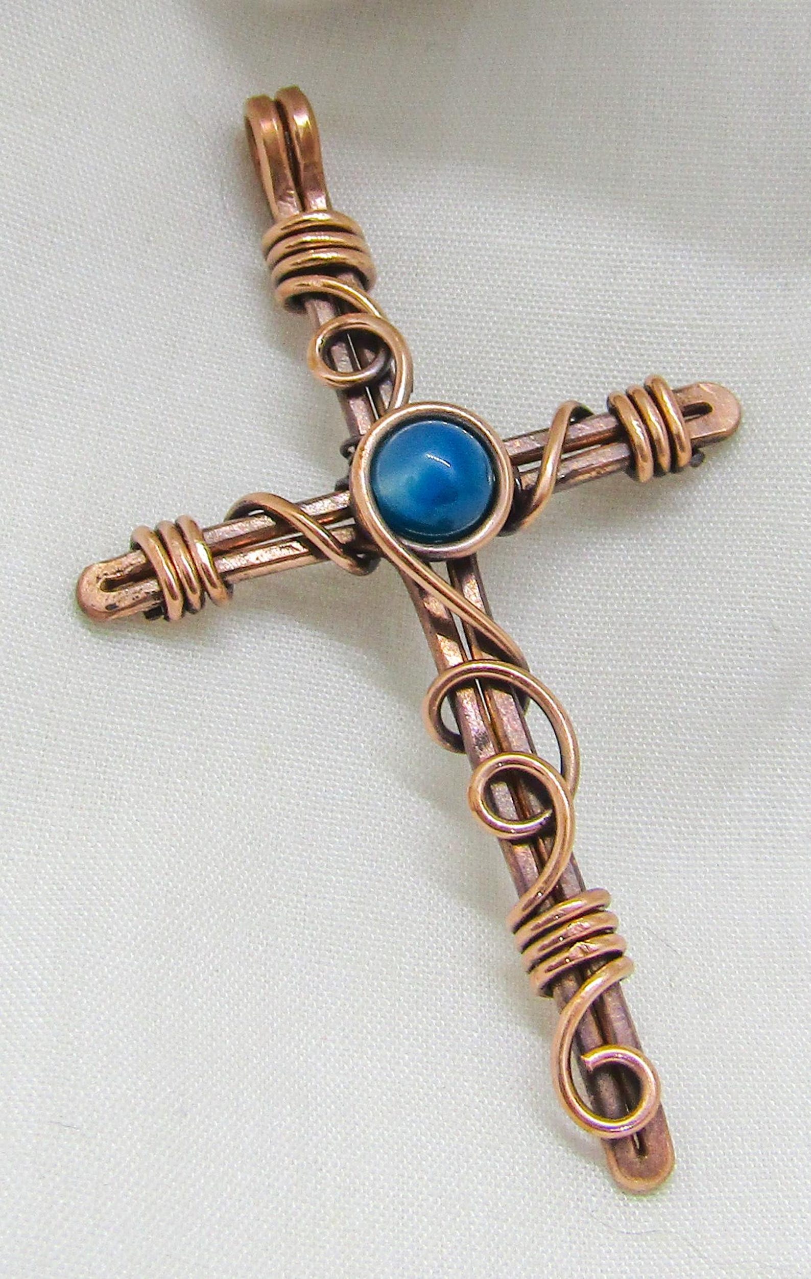 Large Scroll Work Copper Cross W/agate, Copper Cross, Wire Wrapped ...