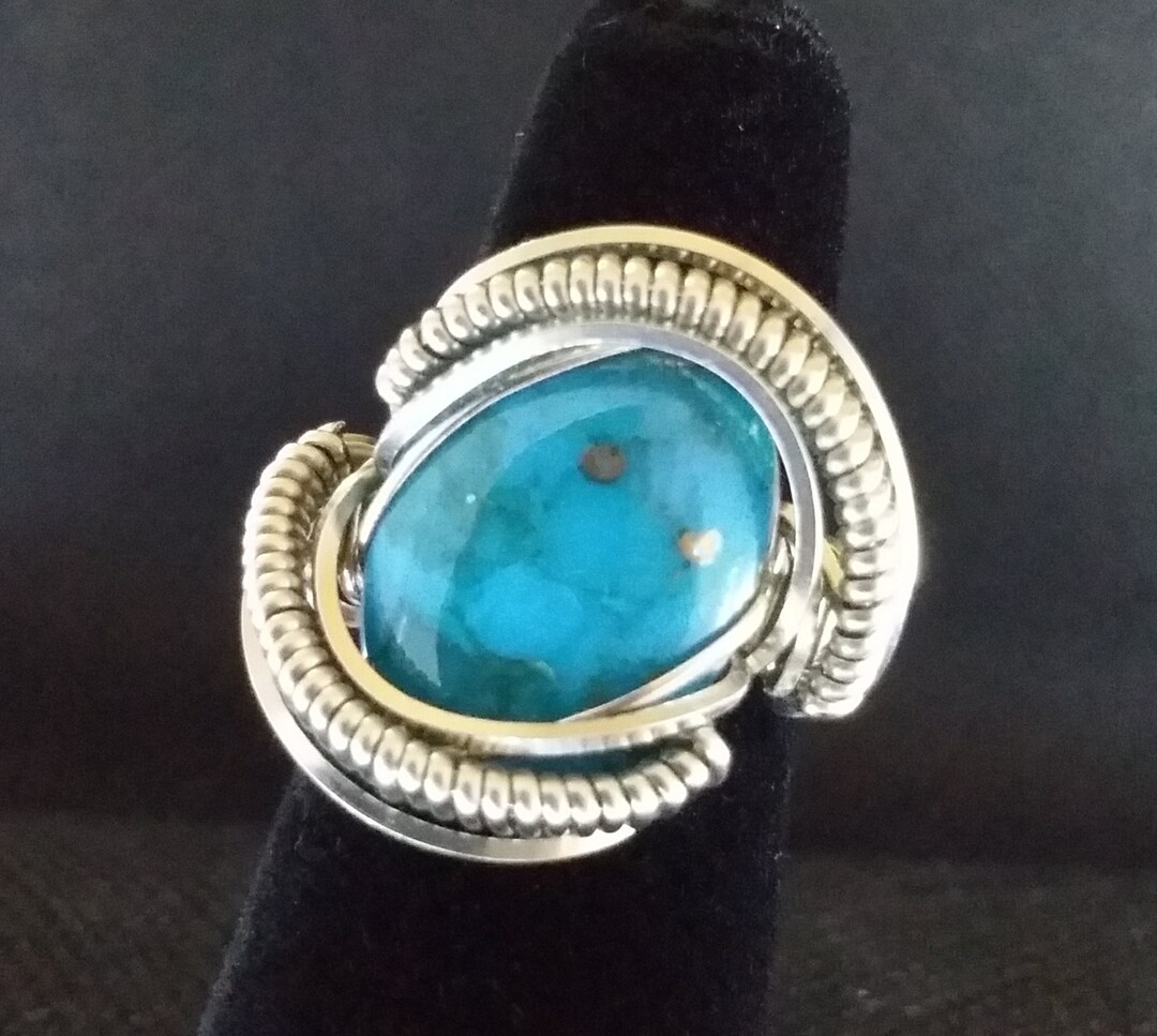 Sleeping Beauty Turquoise Wire Wrapped Ring in Silver, Size 6, Wire ...