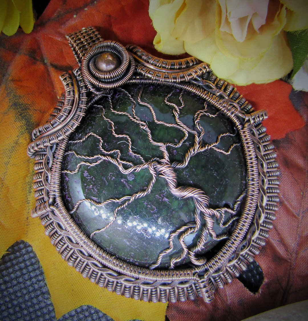 Mossy Dragons Vein Tree of Life Pendant Wrapped in Copper, Wire Wrapped ...