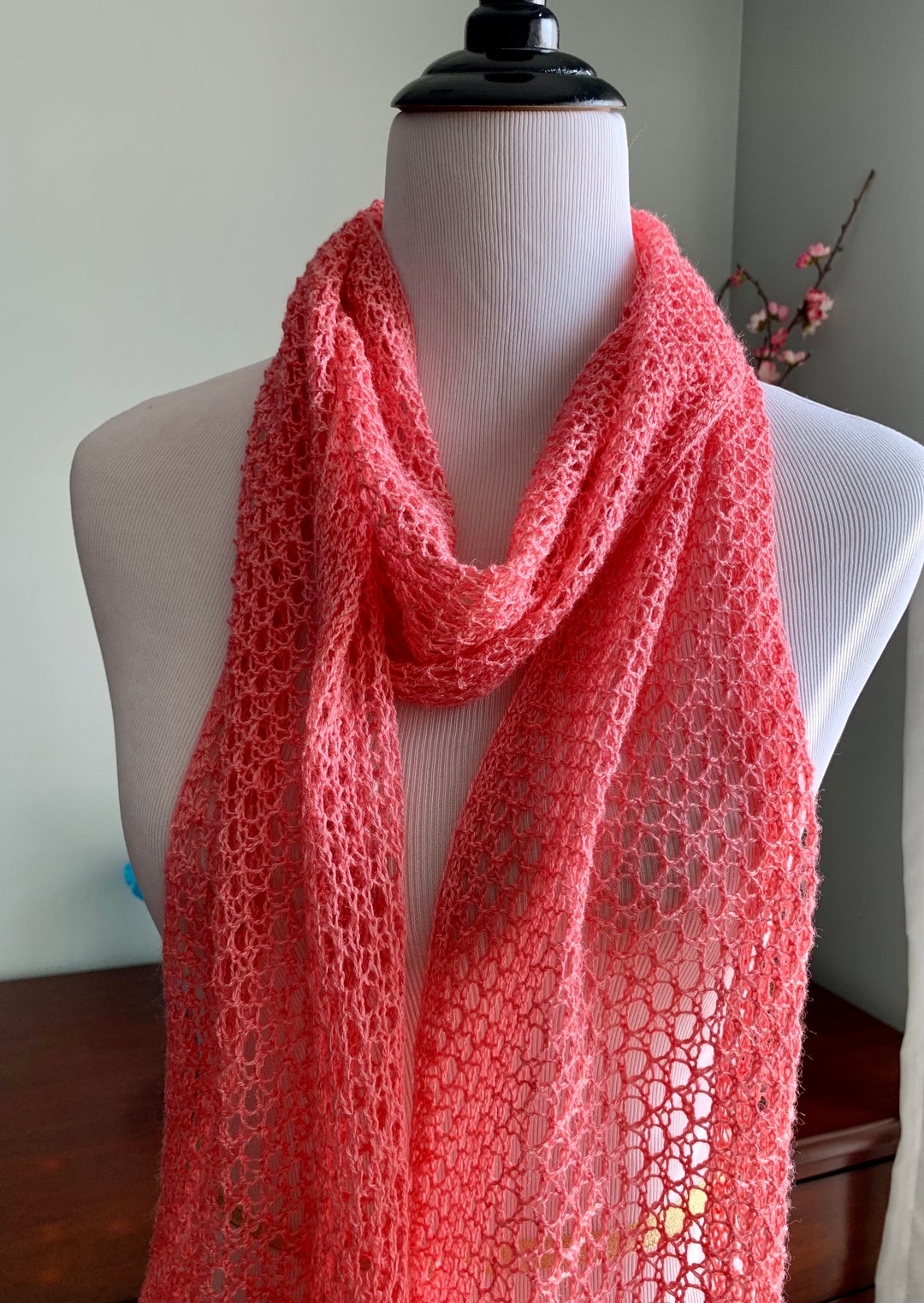 Hand Knitted Merino, Silk Lace Long Scarf. Hand Knitted Pink Lace Scar ...