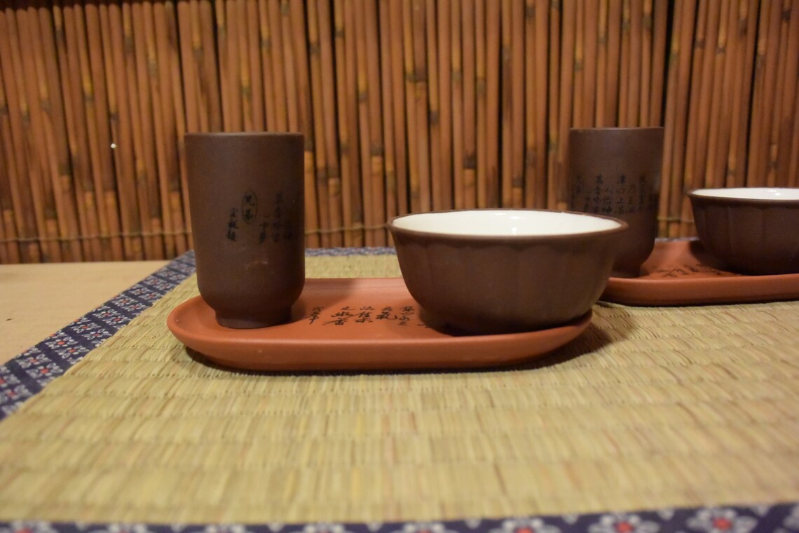 Chinese Clay Gong Fu Set of 2 Tea Cups and Saucers | Etsy