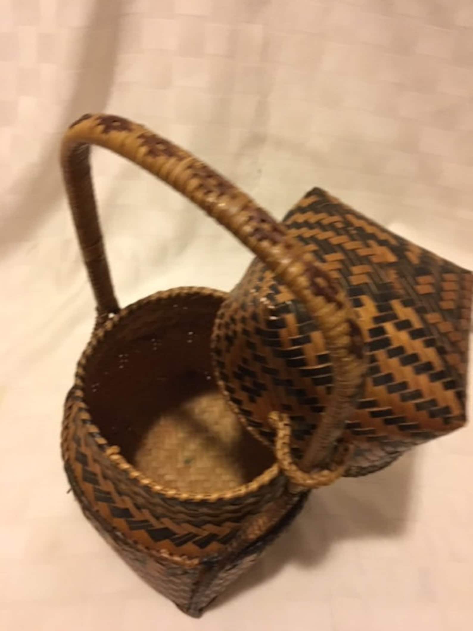 Antique Southeast Asian Bamboo Basket With Handle and Built in - Etsy