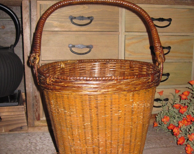 Vintage Chinese Bamboo Basket With Handle - Etsy