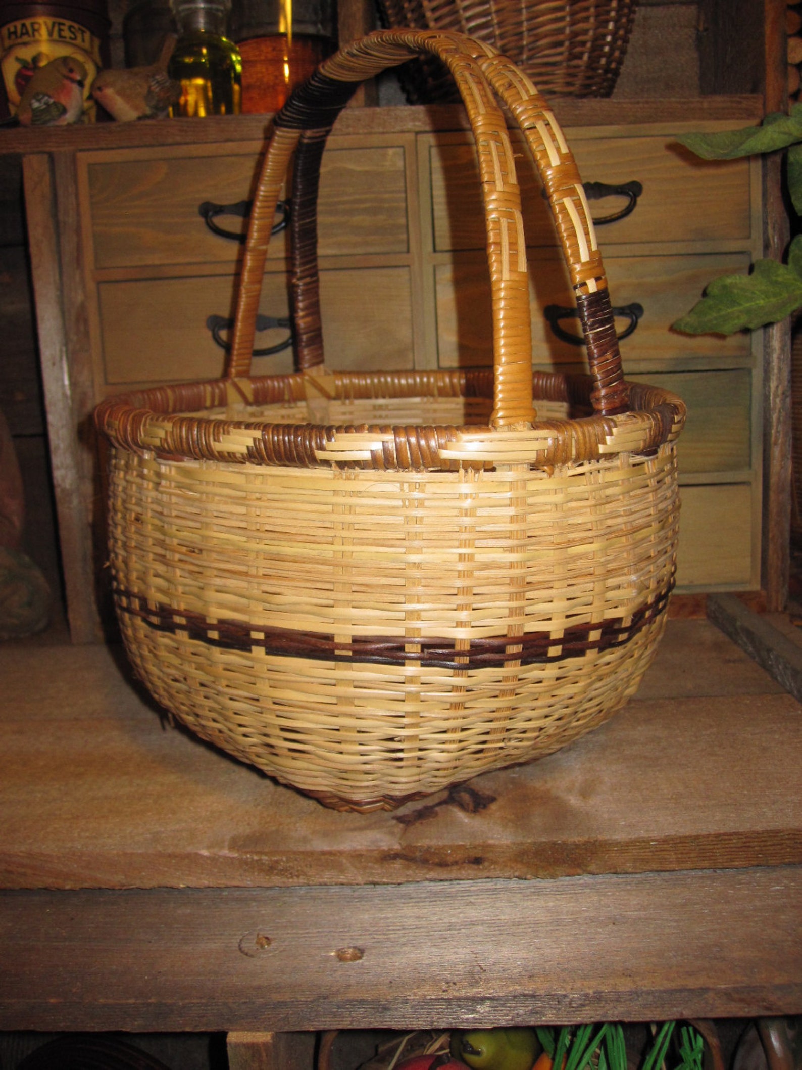 Vintage Asian Bamboo Basket - Etsy