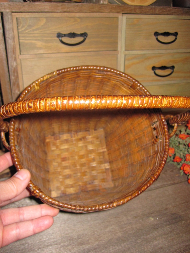 Vintage Chinese Bamboo Basket With Handle - Etsy