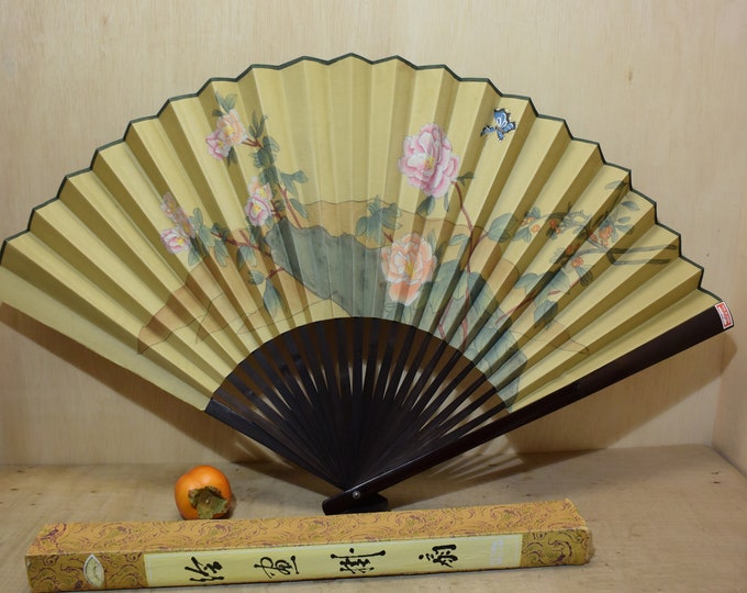 Large Vintage Chinese Decorative Hand Painted Folding Fan Pink - Etsy