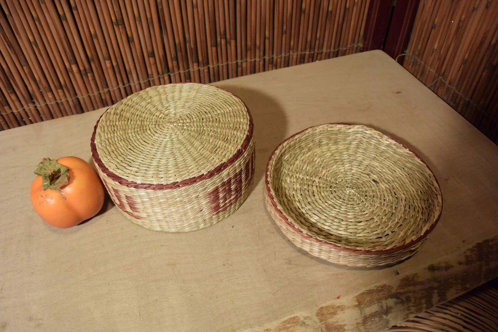 Vintage Chinese Straw Round Basket With Lid Double Layer - Etsy