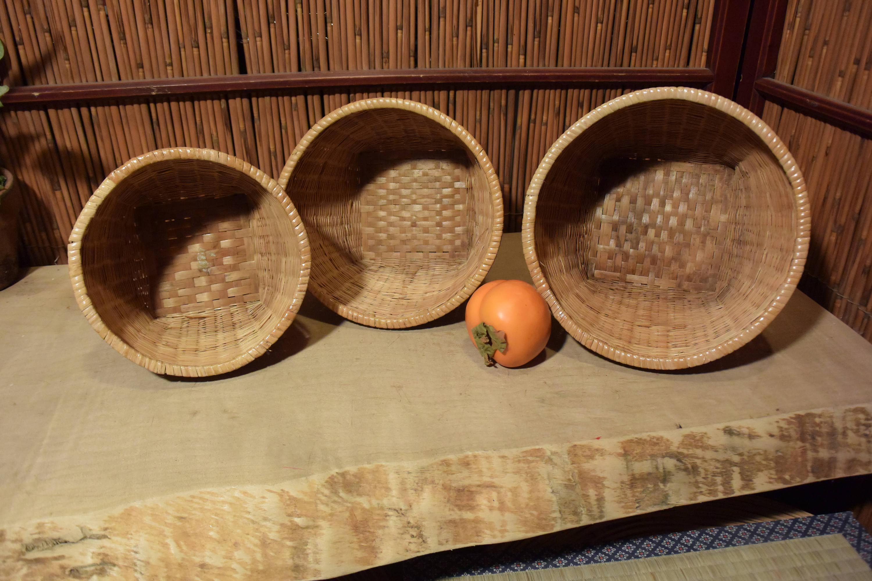 Medium Size Vintage Chinese Bamboo Baskets Set of 3 | Etsy