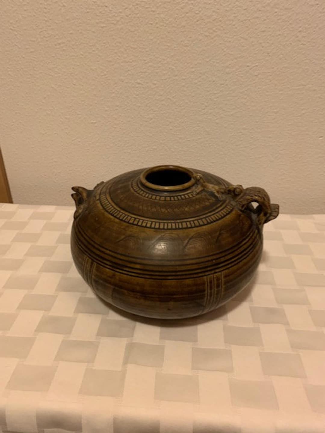 Antique Southeast Asian Olive Brown Pottery Jar / Pot Thai Sawankhalok ...