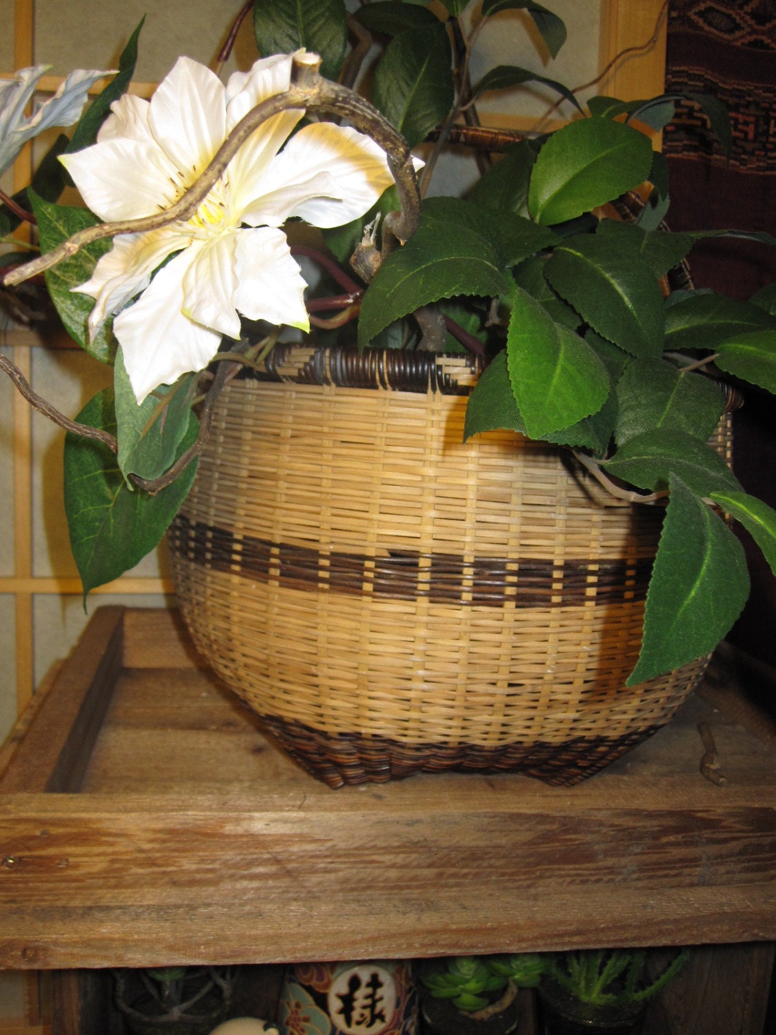 Vintage Asian Bamboo Basket | Etsy