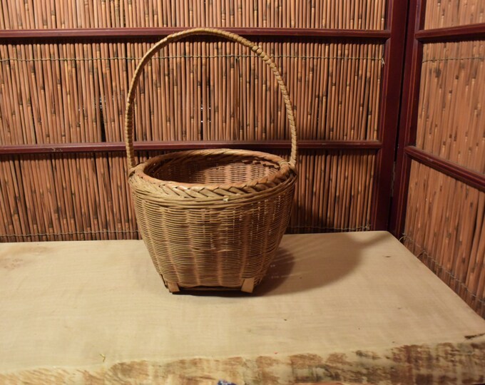 Vintage Chinese Bamboo Basket With Handle - Etsy