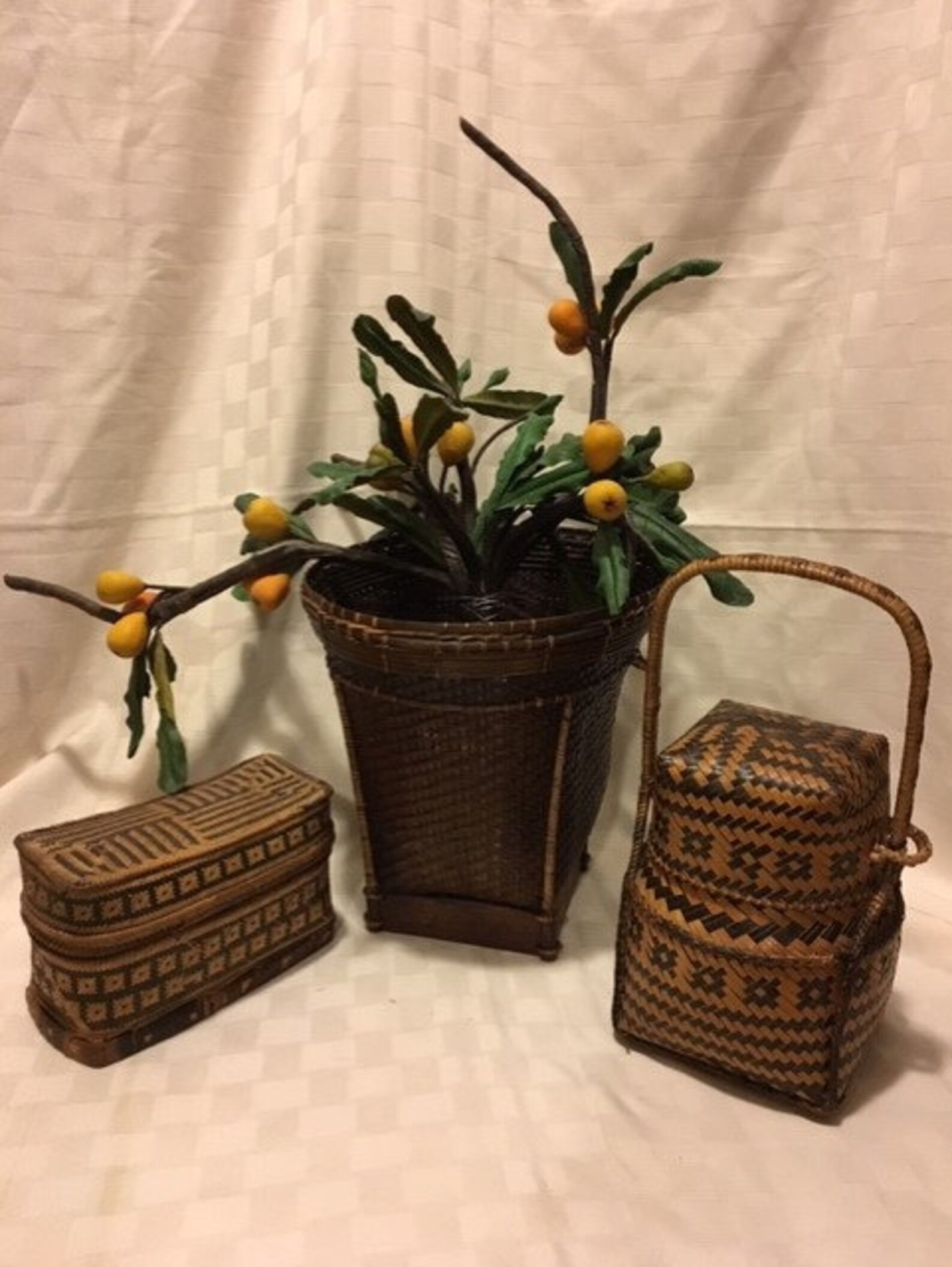 Antique Southeast Asian Bamboo Basket With Handle and Built in - Etsy