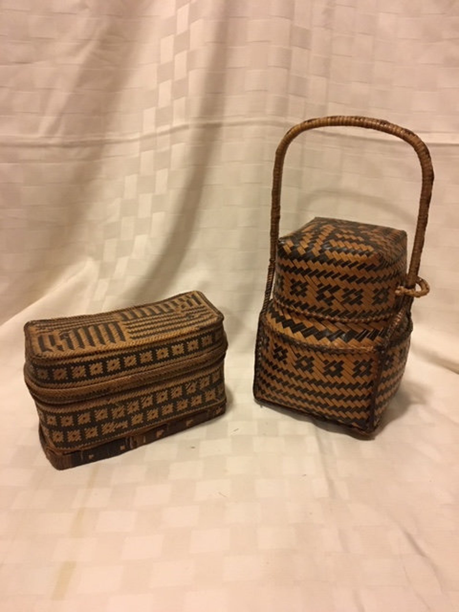 Antique Southeast Asian Bamboo Basket With Handle and Built in - Etsy
