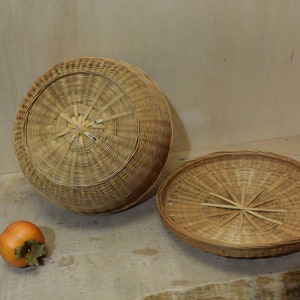 11 Inches Wide Vintage Chinese Round Bamboo Basket With Lid - Etsy