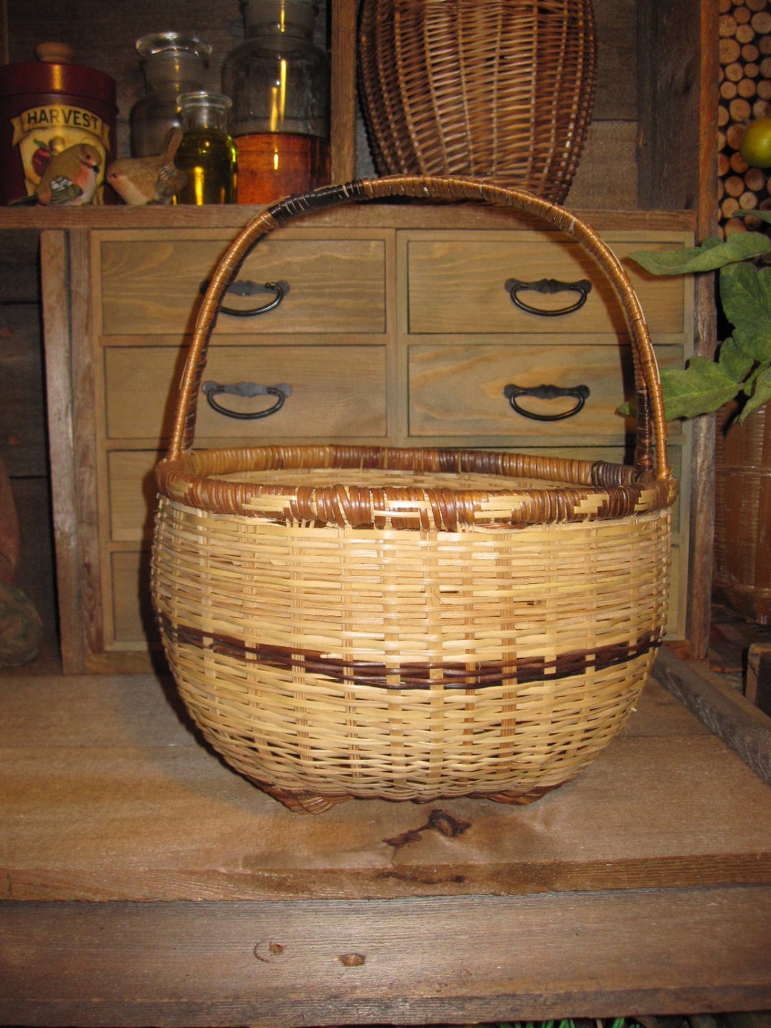 Vintage Asian Bamboo Basket - Etsy