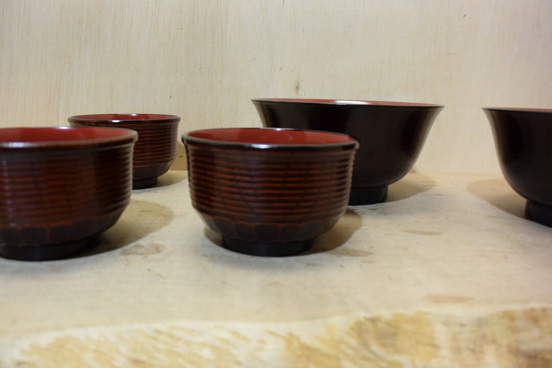 Set of 4 Vintage Japanese Black Antique Red Lacquer Rice Bowls - Etsy