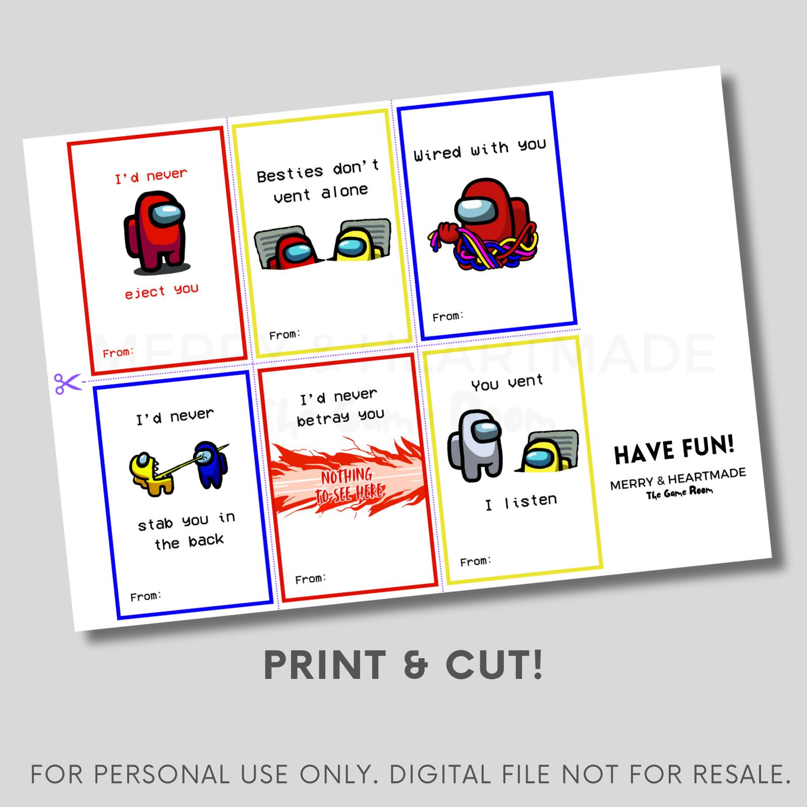EXCLUSIVE Among Us Printable Valentine's Cards | 6 Funny & Punny ...