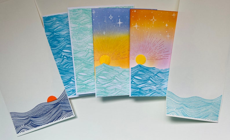 Embossed Waves, Ocean Waves, Sunset, Blank Greeting Cards - Etsy
