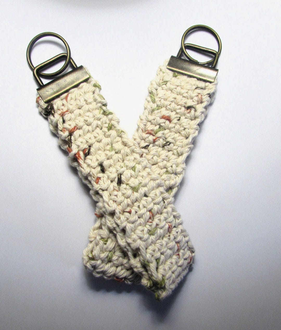 Boho Crocheted Wristlet Key Fob With Antique Brass Tone Hardware - Etsy