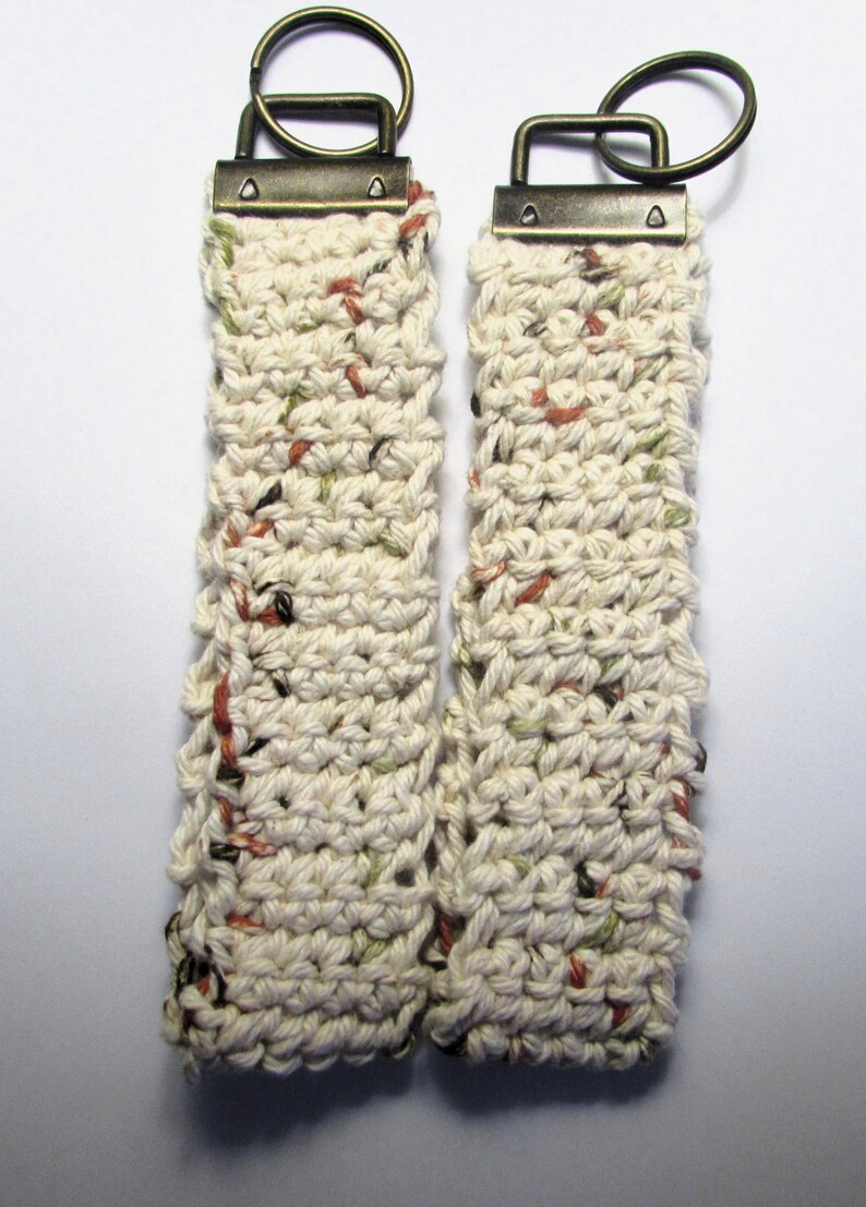 Boho Crocheted Wristlet Key Fob With Antique Brass Tone Hardware - Etsy