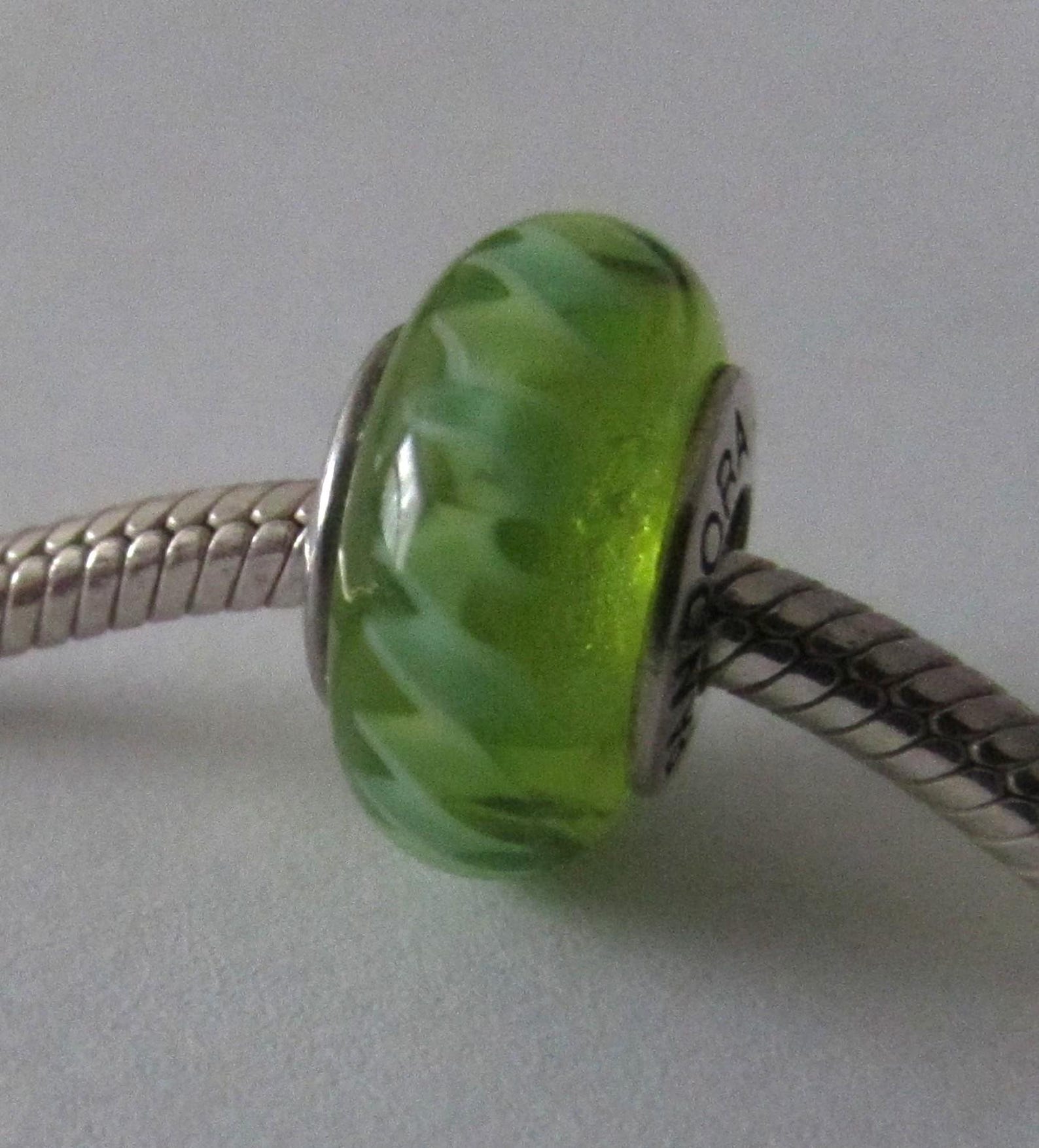 Authentic Pandora Green Zig Zag Pattern Murano Glass Bead/ Charm ...