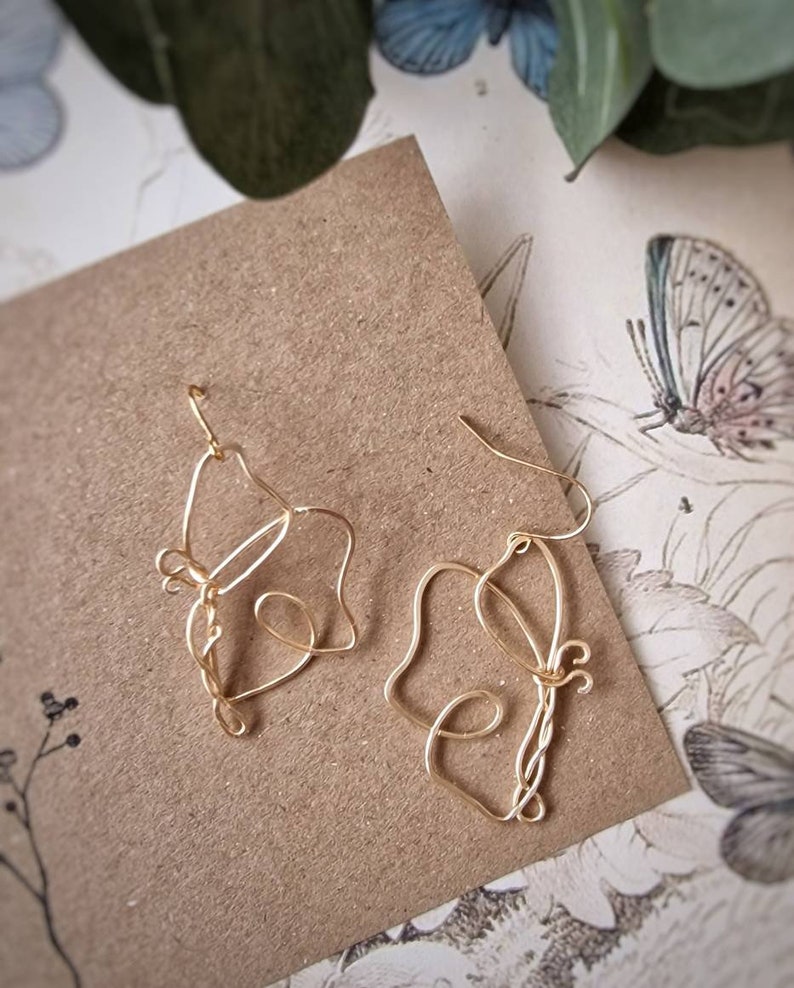 Delicate Abstract Gold Butterfly Earrings Handmade - Etsy