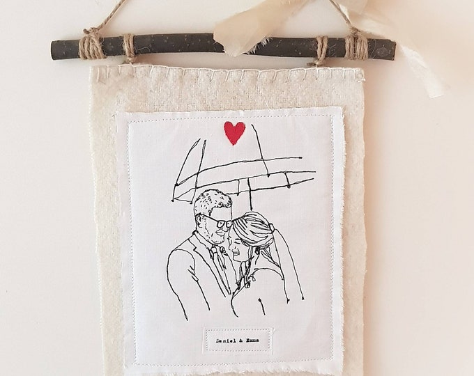Custom Personalised Embroidery Portrait Couples - Etsy UK