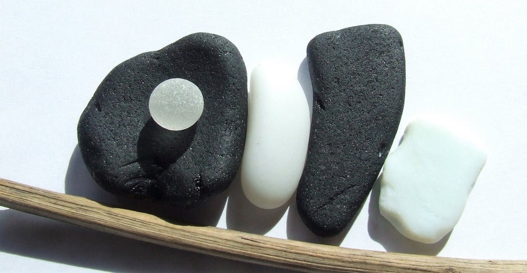 Black White, Authentic Sea Glass, Pirate Glass and Milk Glass, 914 - Etsy