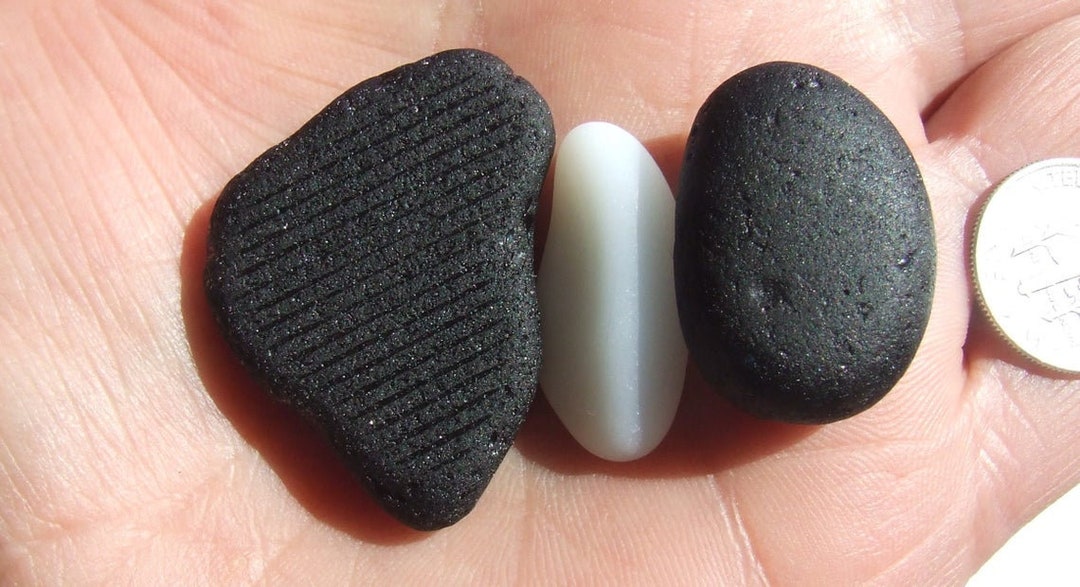 Black White, Authentic Sea Glass, Pirate Glass and Milk Glass, 912 - Etsy