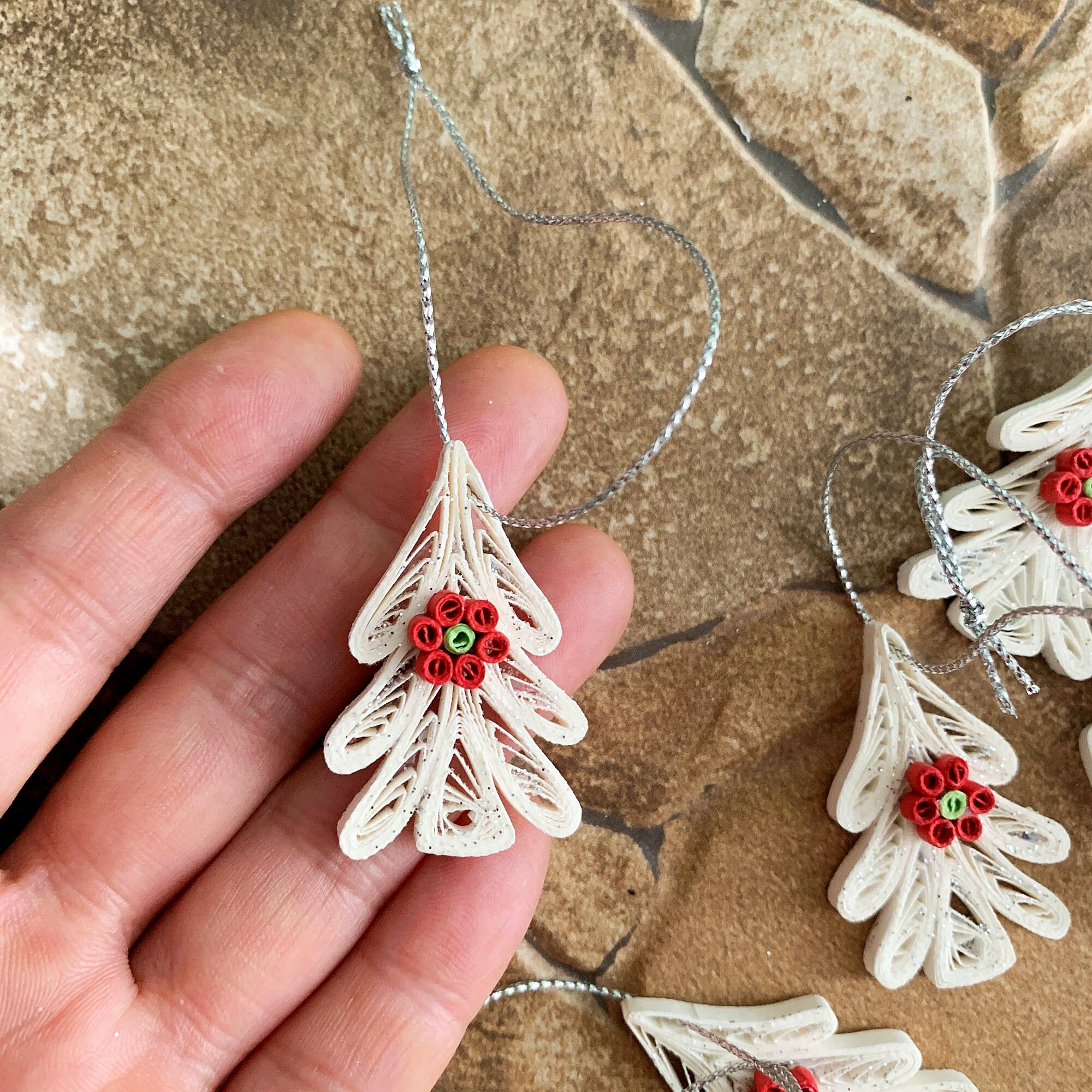 Set of 10 Christmas Tree, Quilling Christmas Ornament, Christmas ...