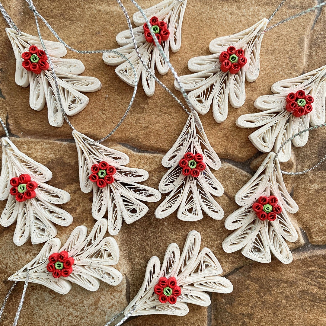Set of 10 Christmas Tree, Quilling Christmas Ornament, Christmas ...