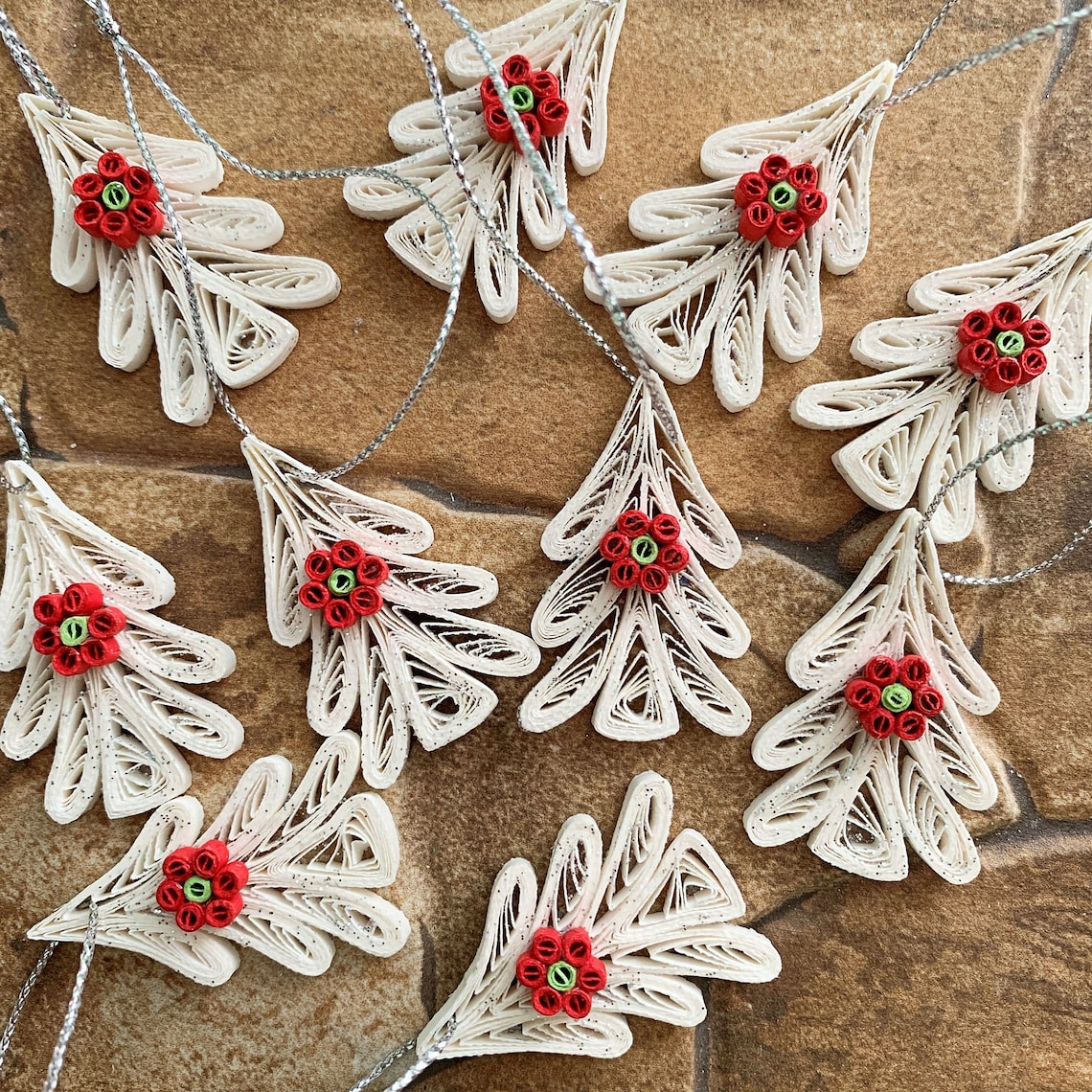 Set of 10 Christmas Tree, Quilling Christmas Ornament, Christmas ...