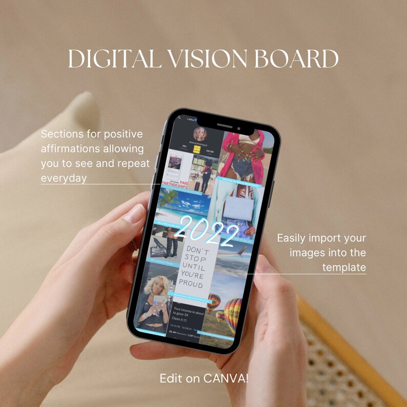 2024 Vision Board Template | Digital Vision Board | Phone Wallpaper ...