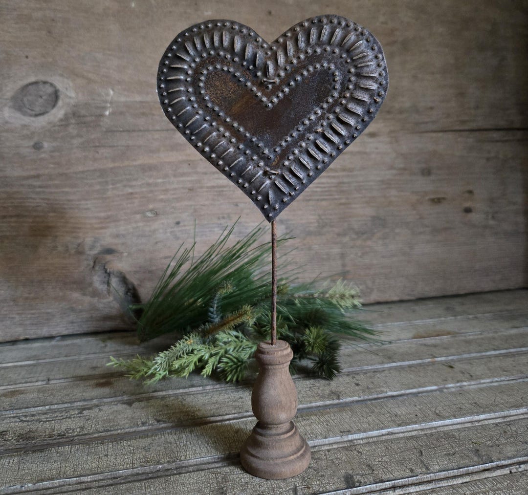Punched Tin Heart on Stand - Etsy