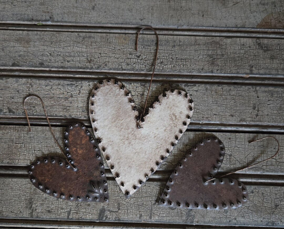 Aged and Rusty Punched Tin Heart Ornaments - Etsy