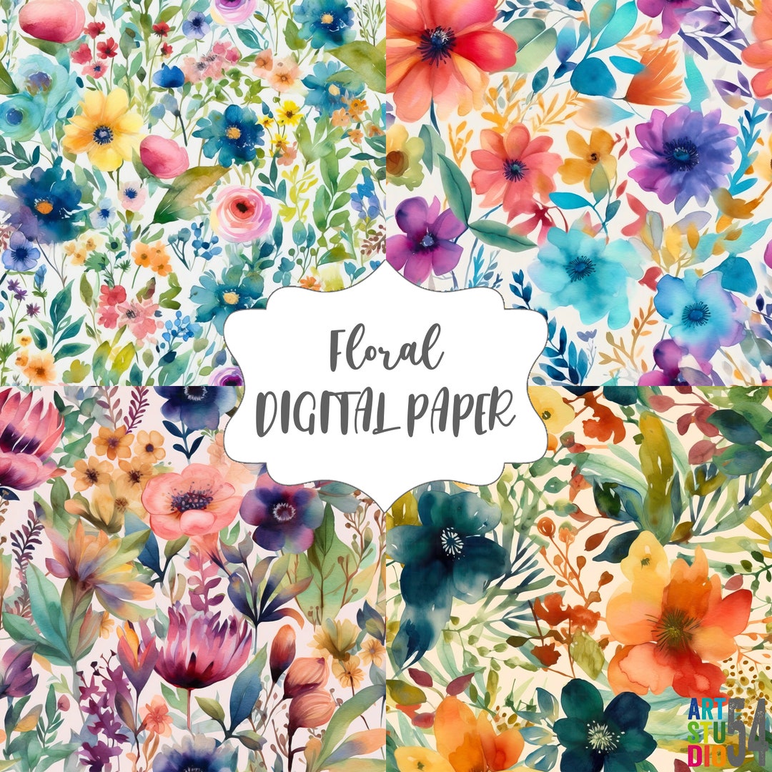 Watercolor Flowers Floral Seamless Pattern Digital Paper - Personal and ...