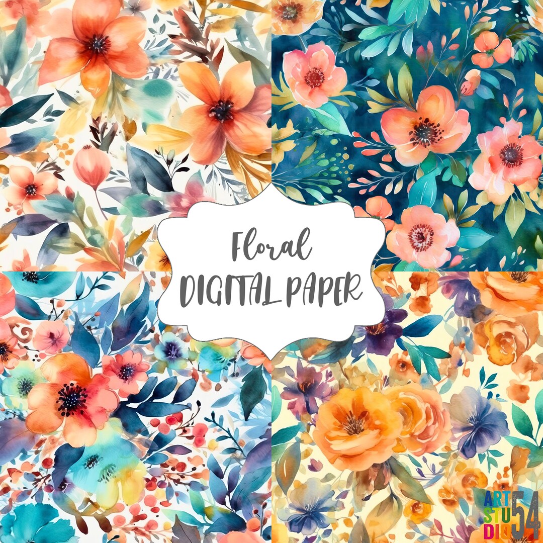 Watercolor Floral Seamless Pattern Digital Paper - Personal and ...