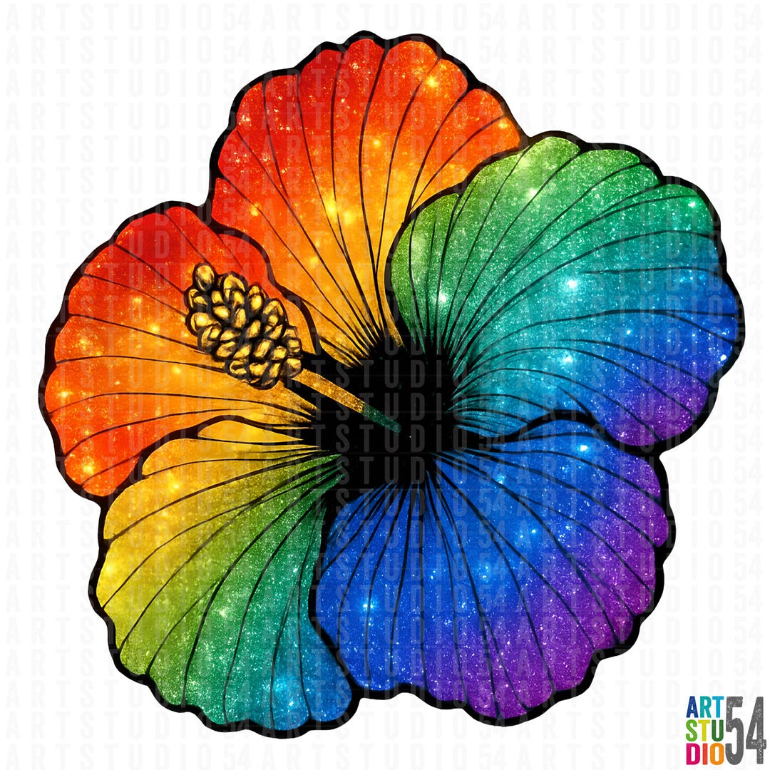Rainbow Glitter Hibiscus Clip Art - Personal and Commercial Use ...
