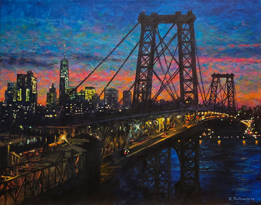 Twilight, Williamsburg Bridge, - Original Impressionist Painting by ...