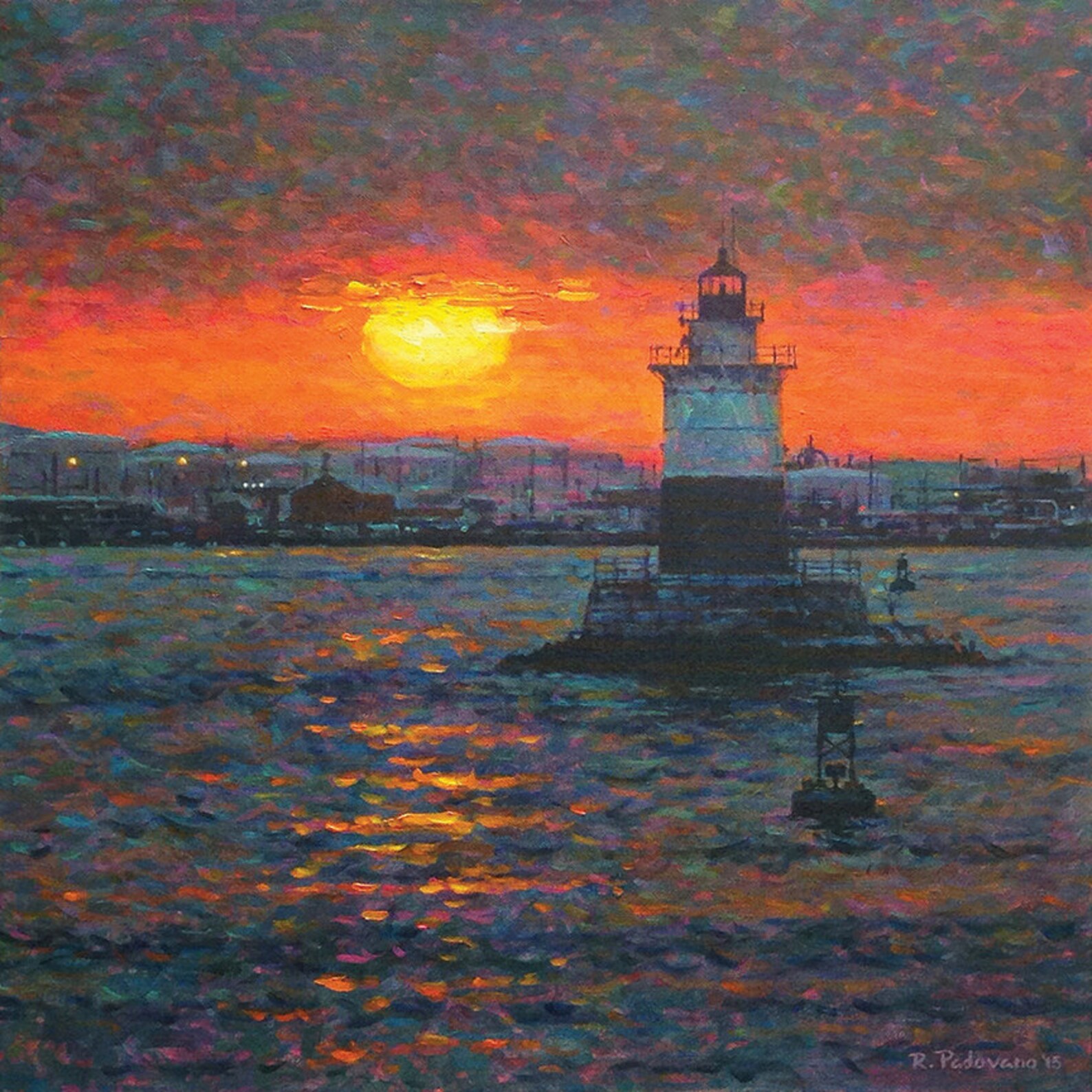 Scarlet Sunset, Robbins Reef Lighthouse, - Fine Art Giclée Print of an ...
