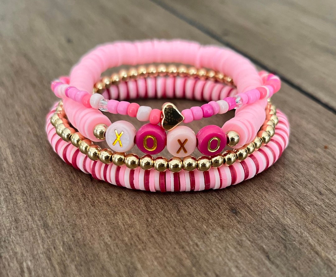 Valentines Day Beaded Bracelet Stack L XOXO Valentines Bracelet Set L ...