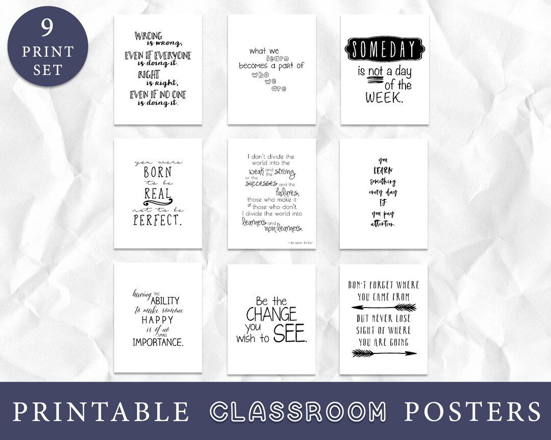 Classroom Wall Decor, School Art Prints, Black and White Typography ...